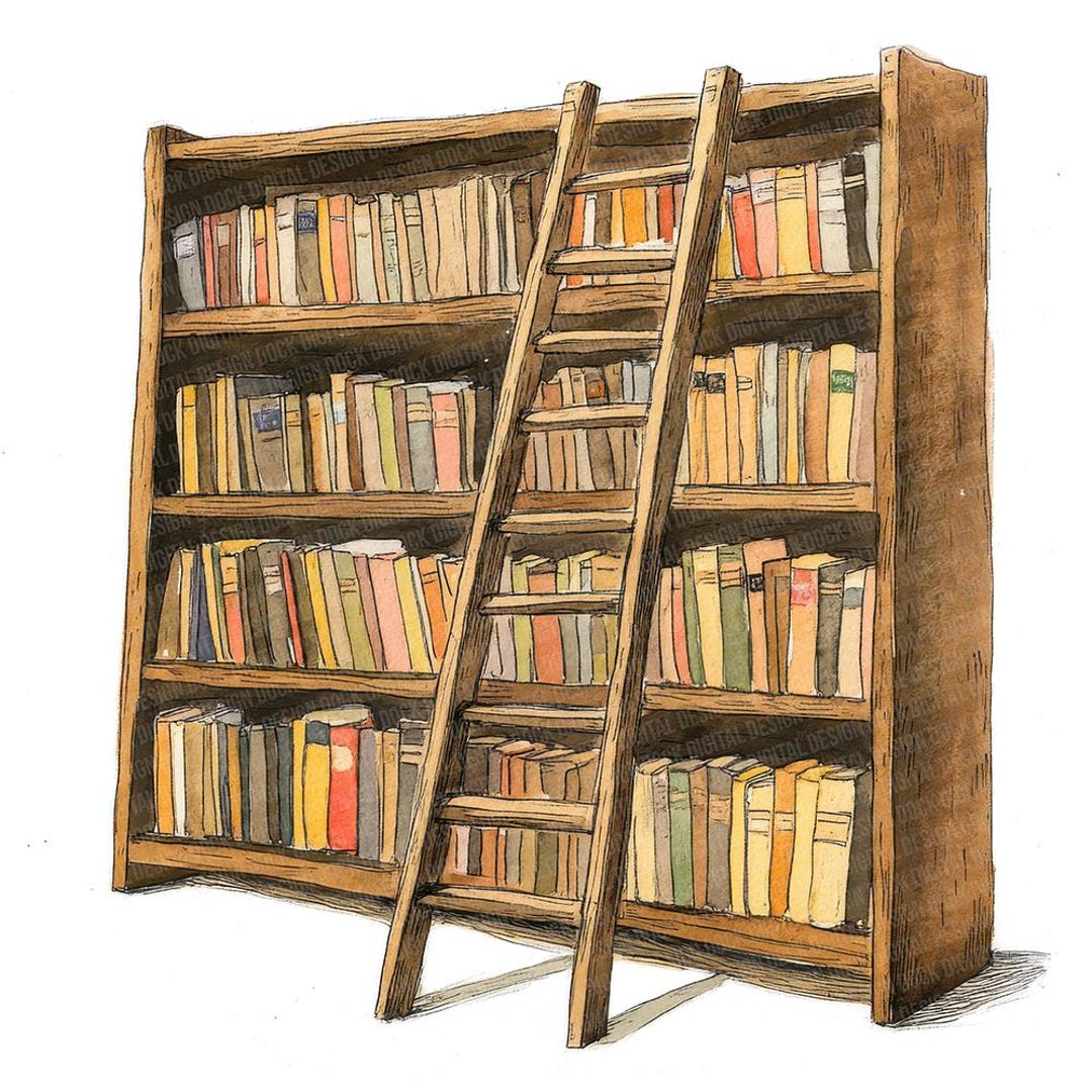 Bookshelf PNG Clipart, 12x Watercolor Library Clip Art Set, Printable ...