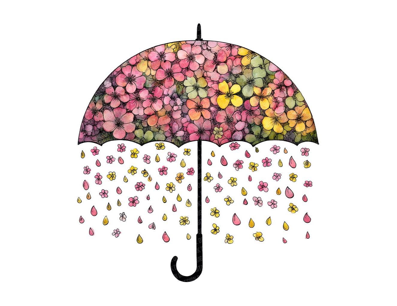 Umbrella Flower PNG Clipart, 12x Watercolor Floral Rain Clip Art Set ...