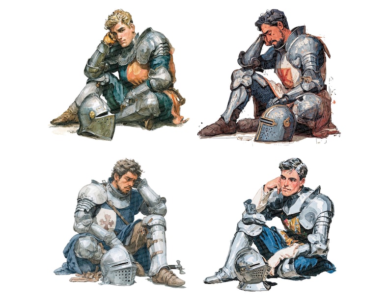 Knight Sitting With Helmet Clipart, 12x Medieval Warrior Clip Art Set ...