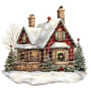 Christmas House Clip Art, 12x Snowy Cottage Holiday Clipart Set ...