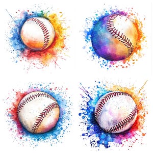 12 Baseball PNG Clipart, Watercolor Sports Ball Art, Vibrant Baseball ...