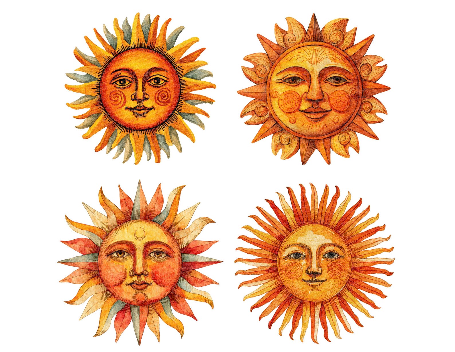 Sun Face PNG Clipart, 12x Celestial Sun Clip Art Set, Printable ...