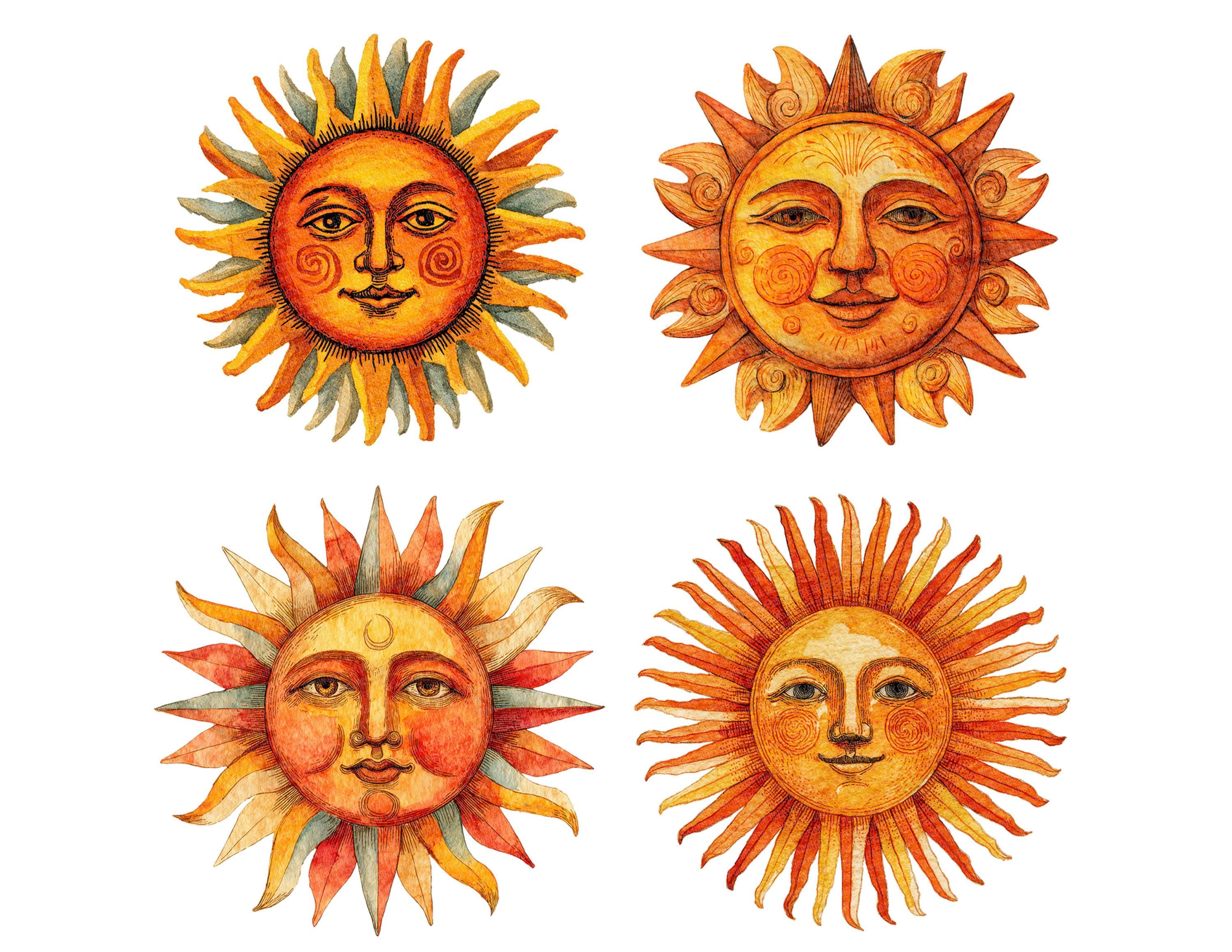 Sun Face PNG Clipart, 12x Celestial Sun Clip Art Set, Printable ...