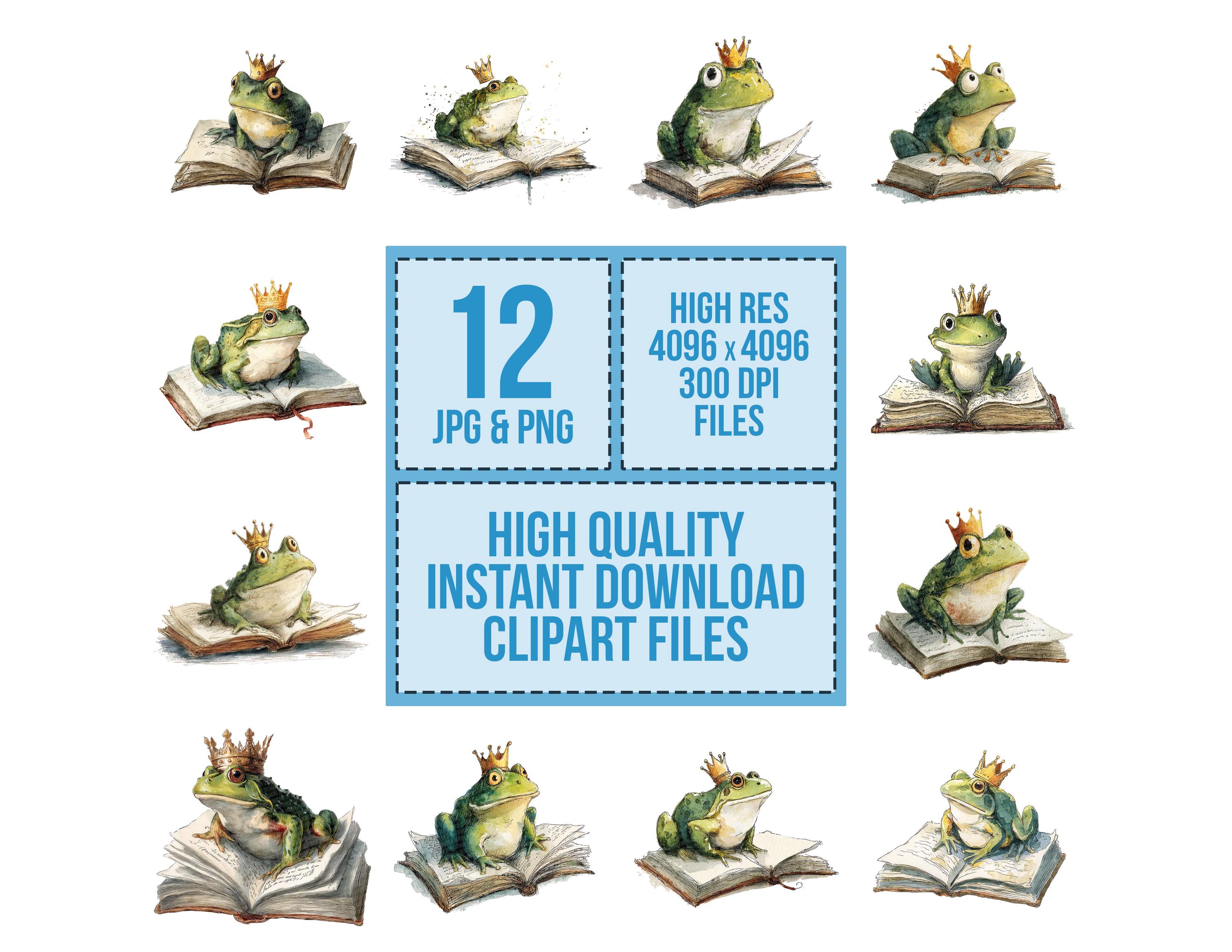 Frog Prince PNG Clipart, 12x Storybook Frog Clip Art Set, Printable ...