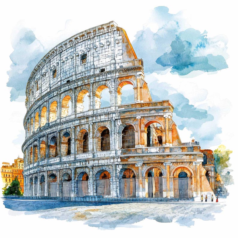 12 Colosseum Clipart, Watercolor Rome Landmark, Printable Roman ...