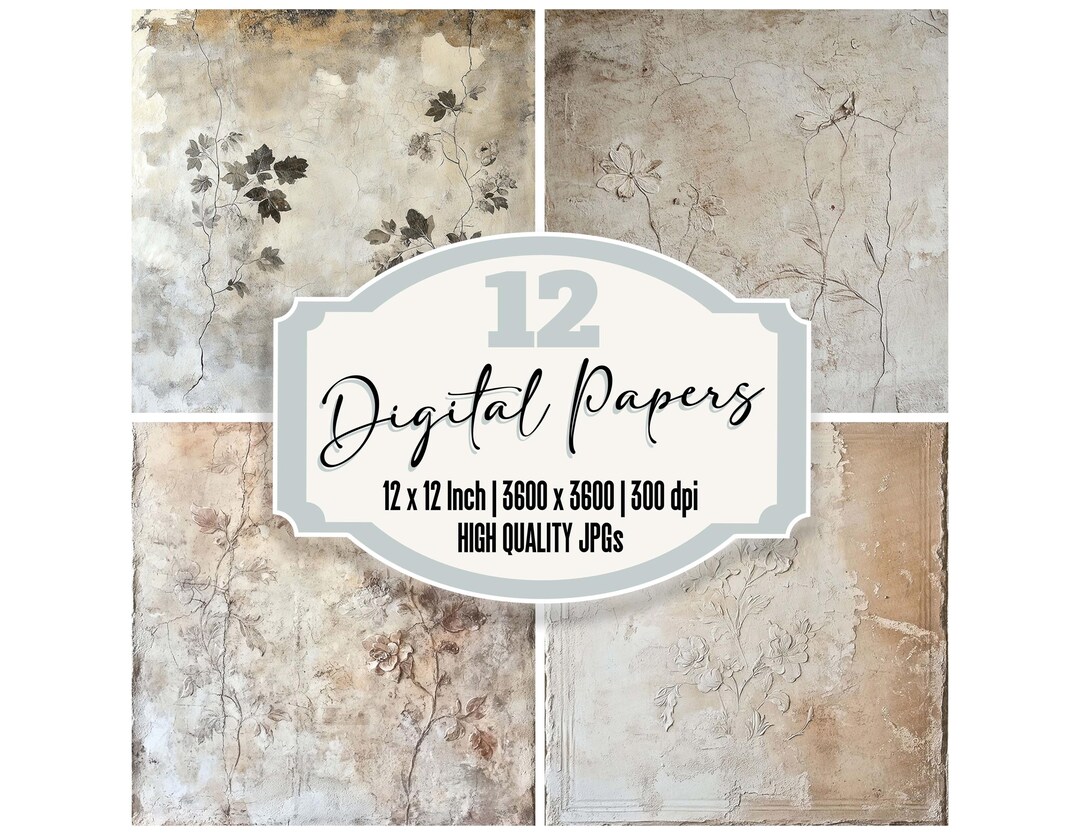 Vintage Botanical Fresco Paper Pack, 12x Aged Floral Junk Journal Paper ...