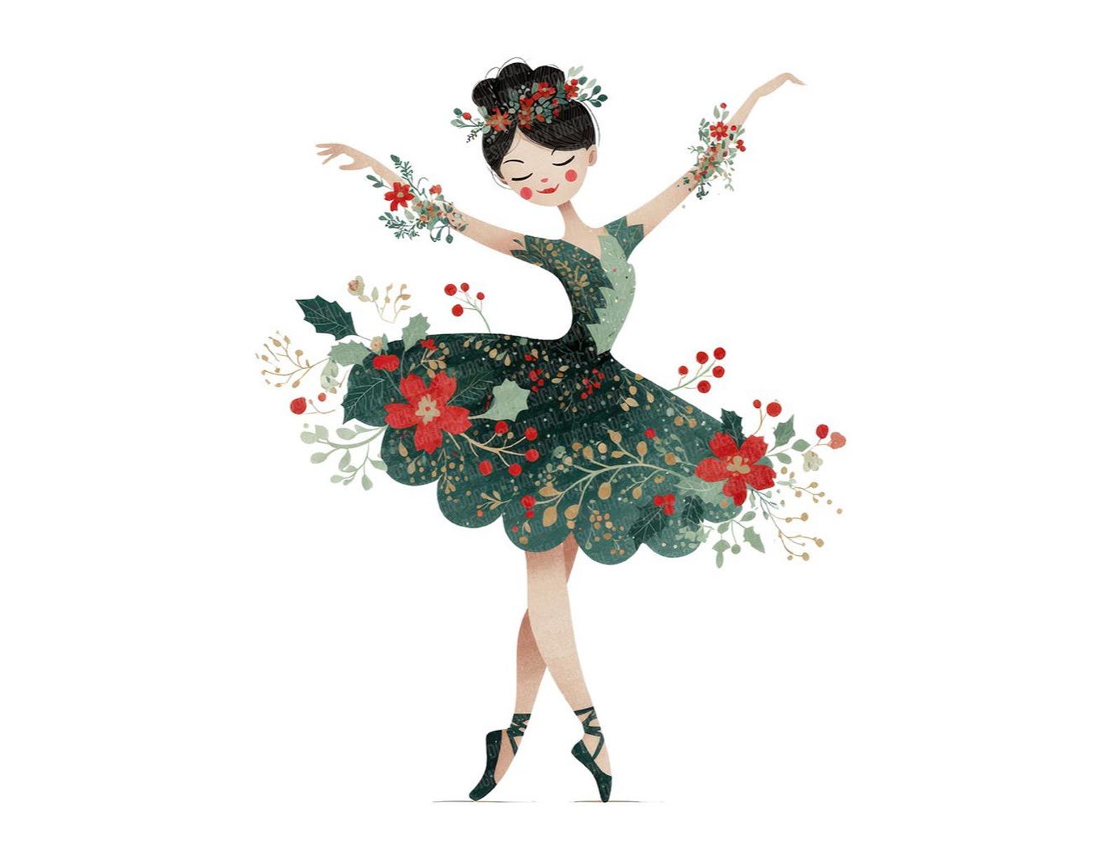 Christmas Ballerina PNG Clipart, 12x Folk Art Garland Ballet Clip Art ...