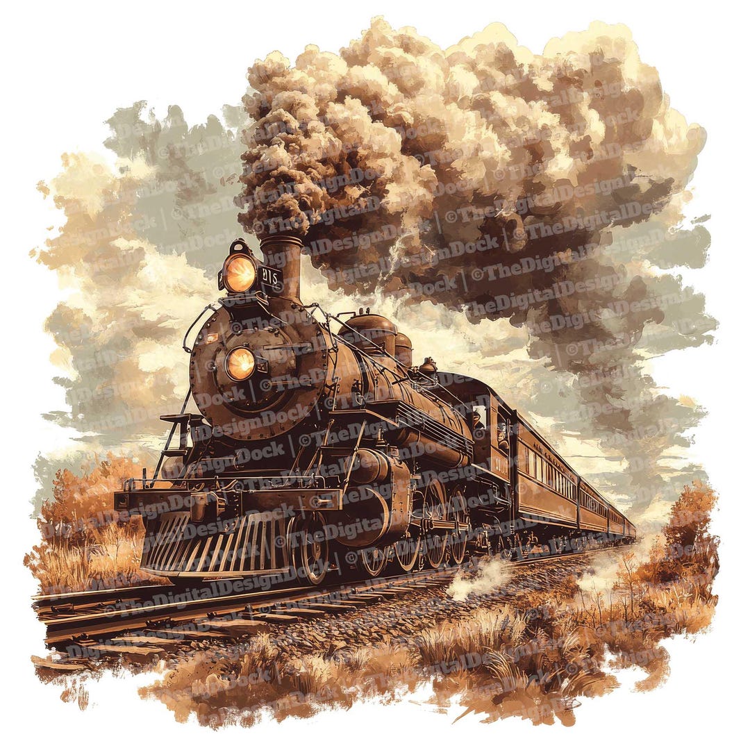 Vintage Steam Train Clip Art, 12x Watercolor Train Clipart Set ...