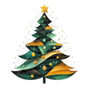 Modern Christmas Tree Clipart, 12x Abstract Holiday Illustrations ...