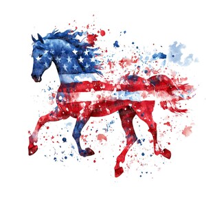 12 USA Flag Horse Clipart, American Flag Art, Watercolor Patriotic Art ...