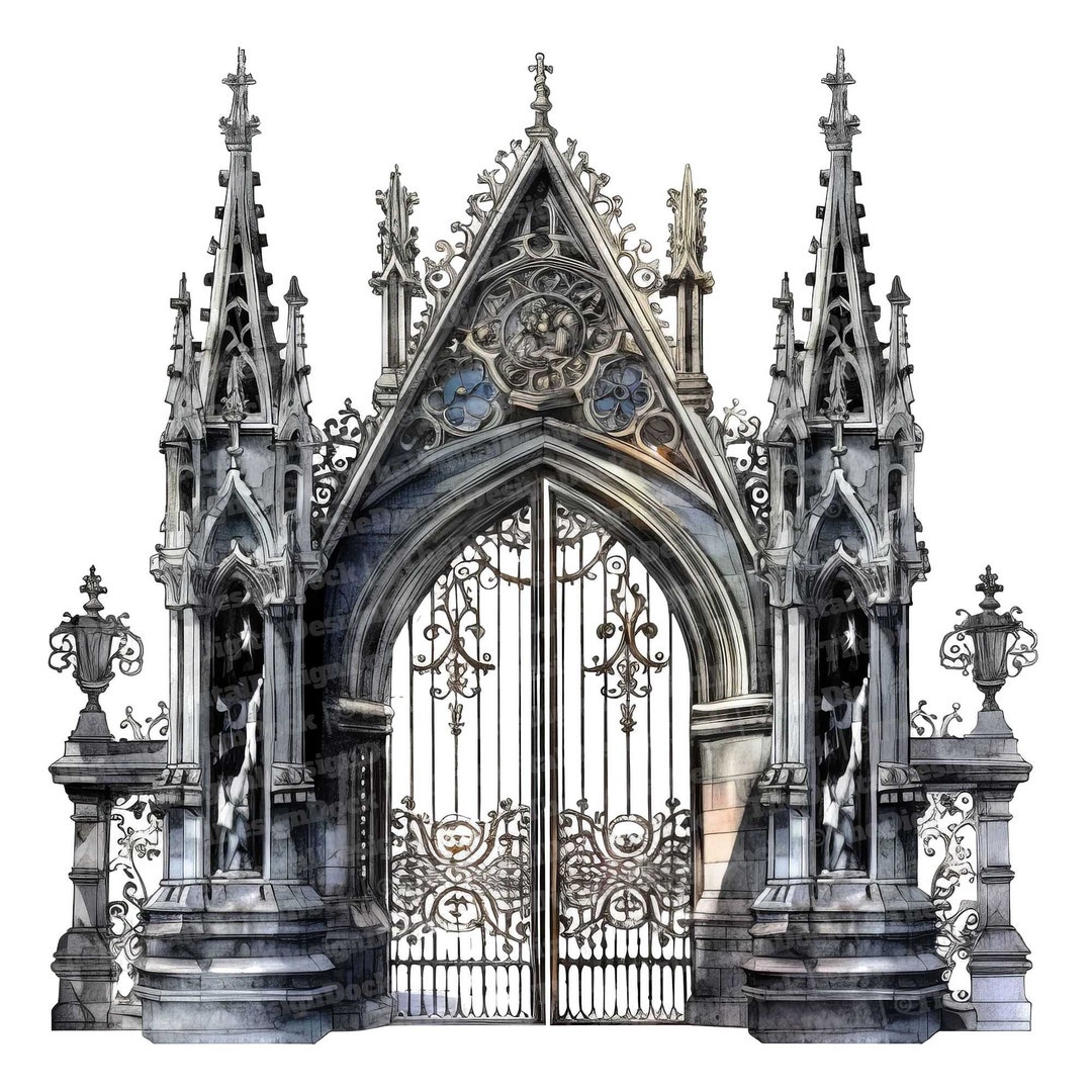 12x Gothic Gates Clipart, Goth Entrance Gate Clipart, Printable ...