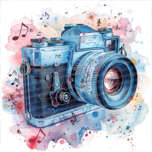 12x Classic Camera Music Notes Clipart, Musical Clipart, Printable ...