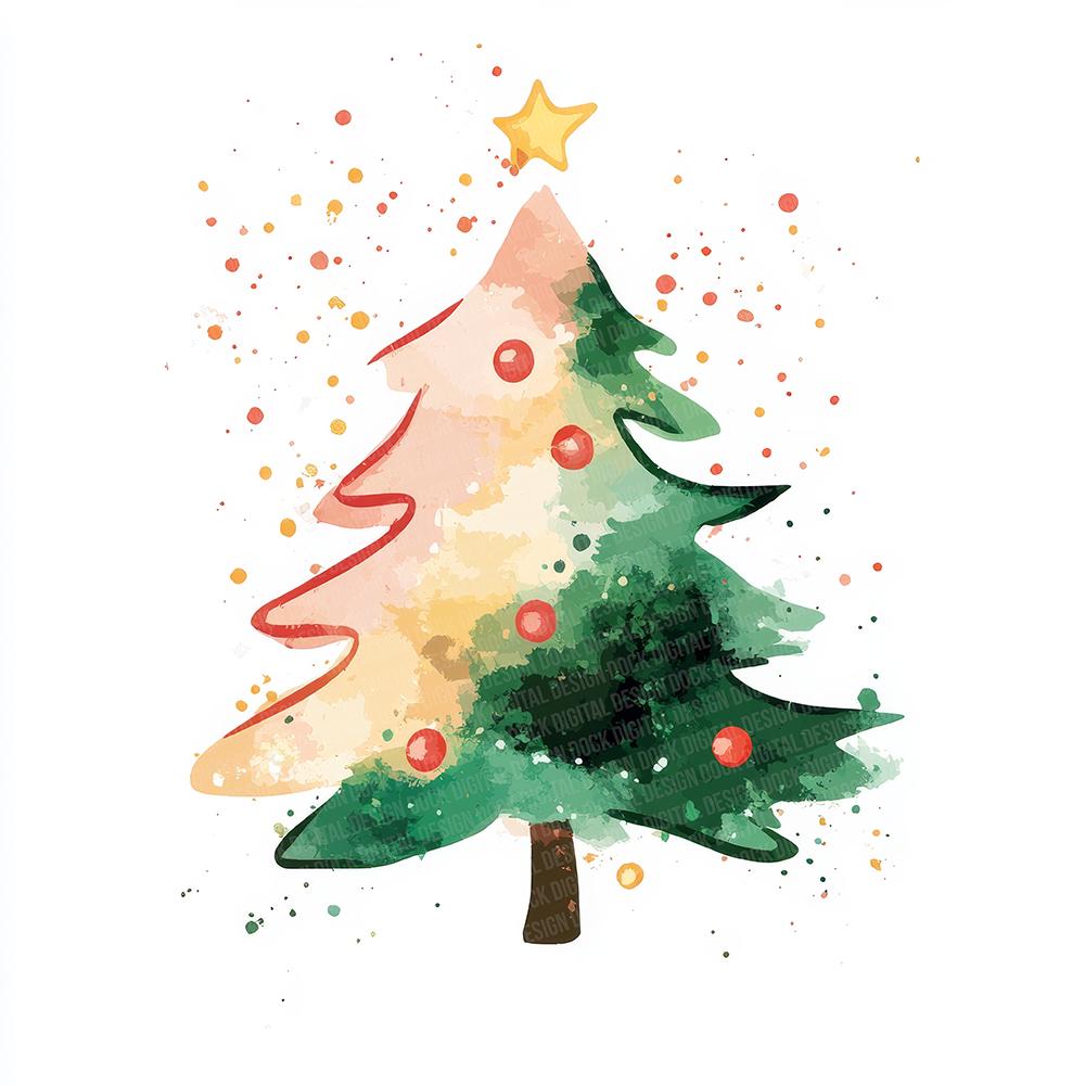 12x Watercolor Christmas Tree Clip Art, Abstract Holiday Tree PNG Set ...