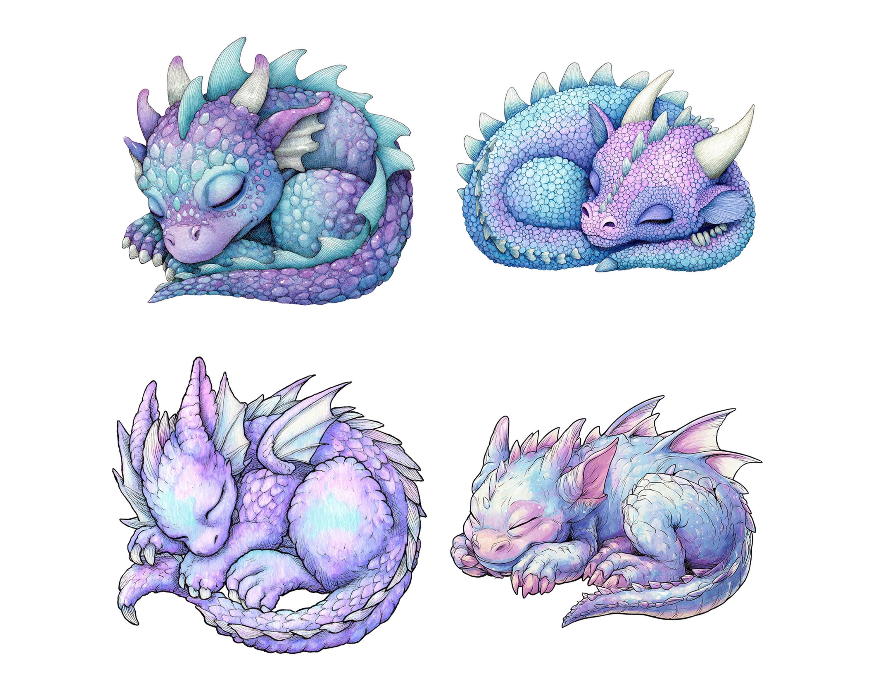 Baby Dragon PNG Clipart, 12x Watercolor Fantasy Dragon Clip Art Set ...