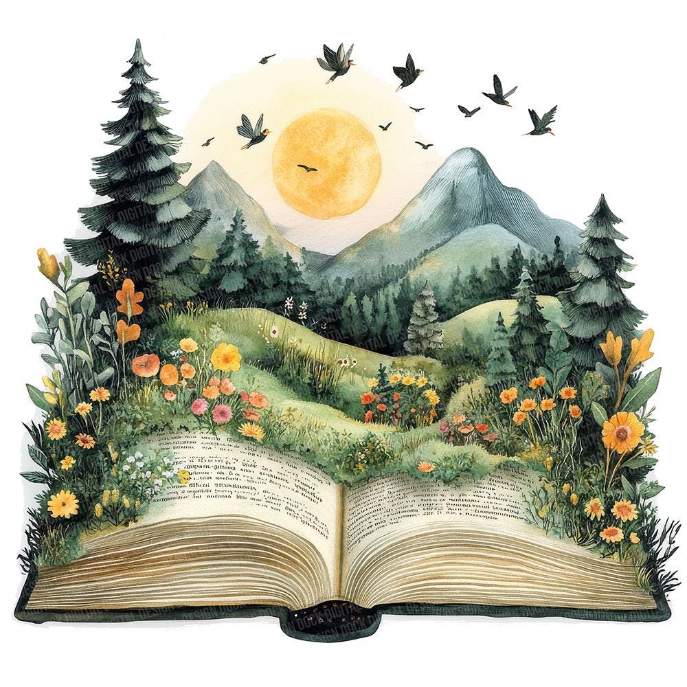 Enchanted Storybook PNG Clipart, 12x Watercolor Open Book Landscape ...