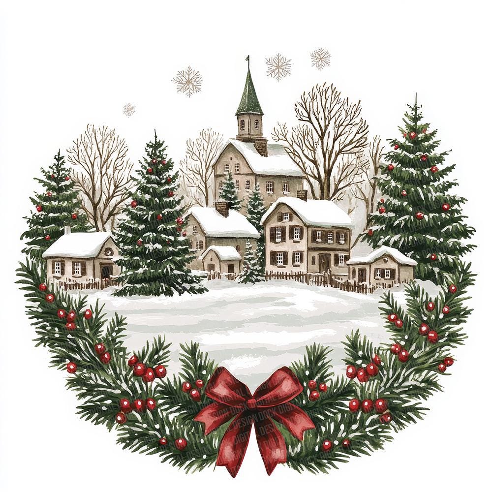 Christmas Village Wreath PNG Clip Art, 12x Winter Holiday Scene Clipart ...