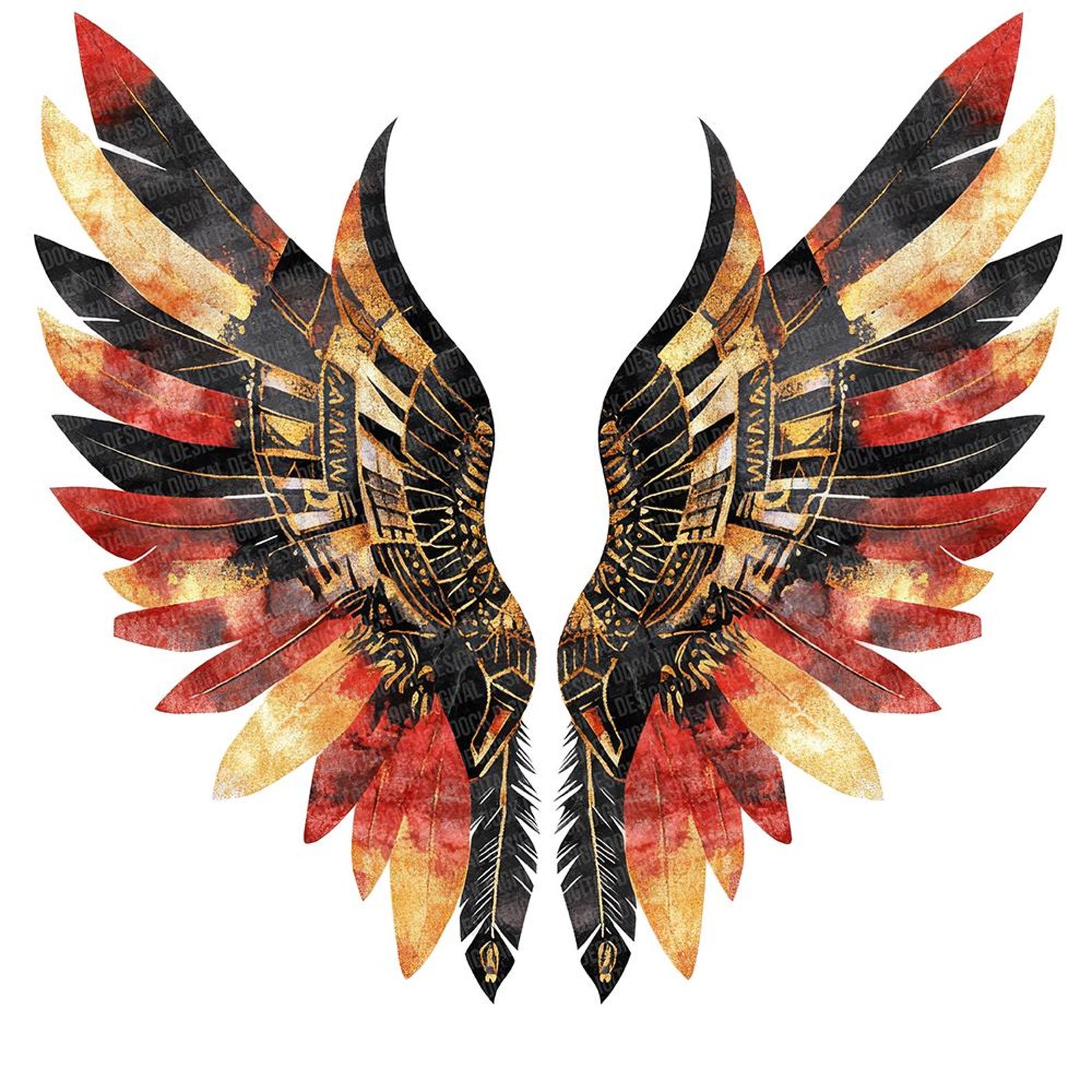 12x Watercolor Tribal Wings PNG Clipart, Angel Wings PNG, Feather Clip ...