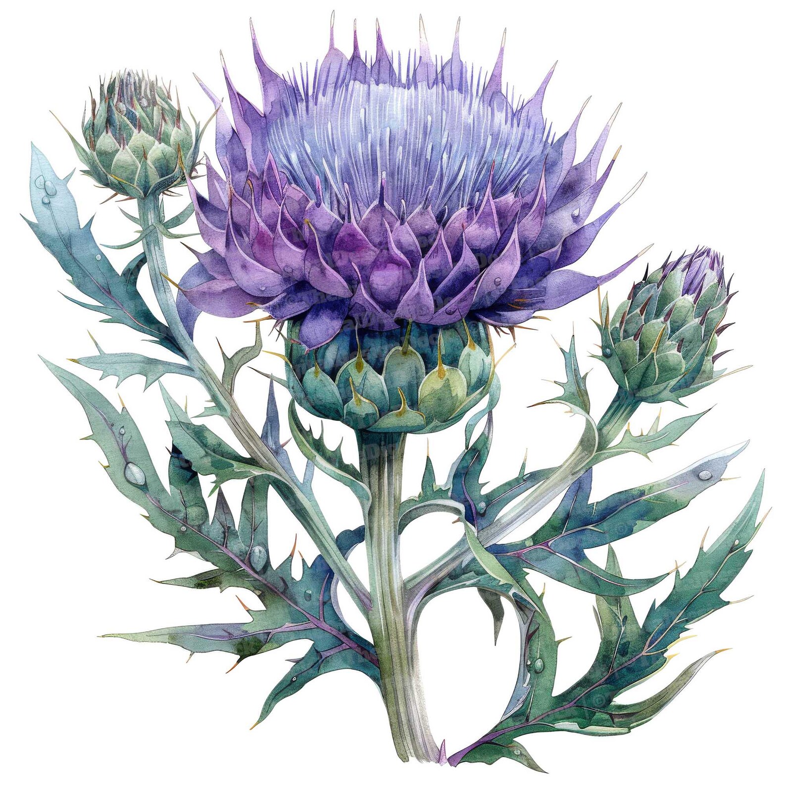 12 Thistle Flower Clipart, Watercolor Botanical Clipart, Printable ...