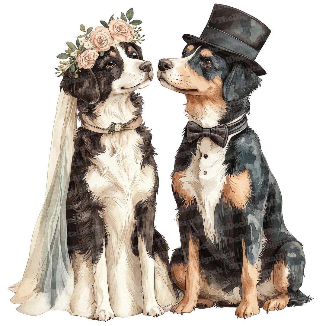 12x Wedding Dog Clipart, Bride and Groom Cute Dogs, Printable ...