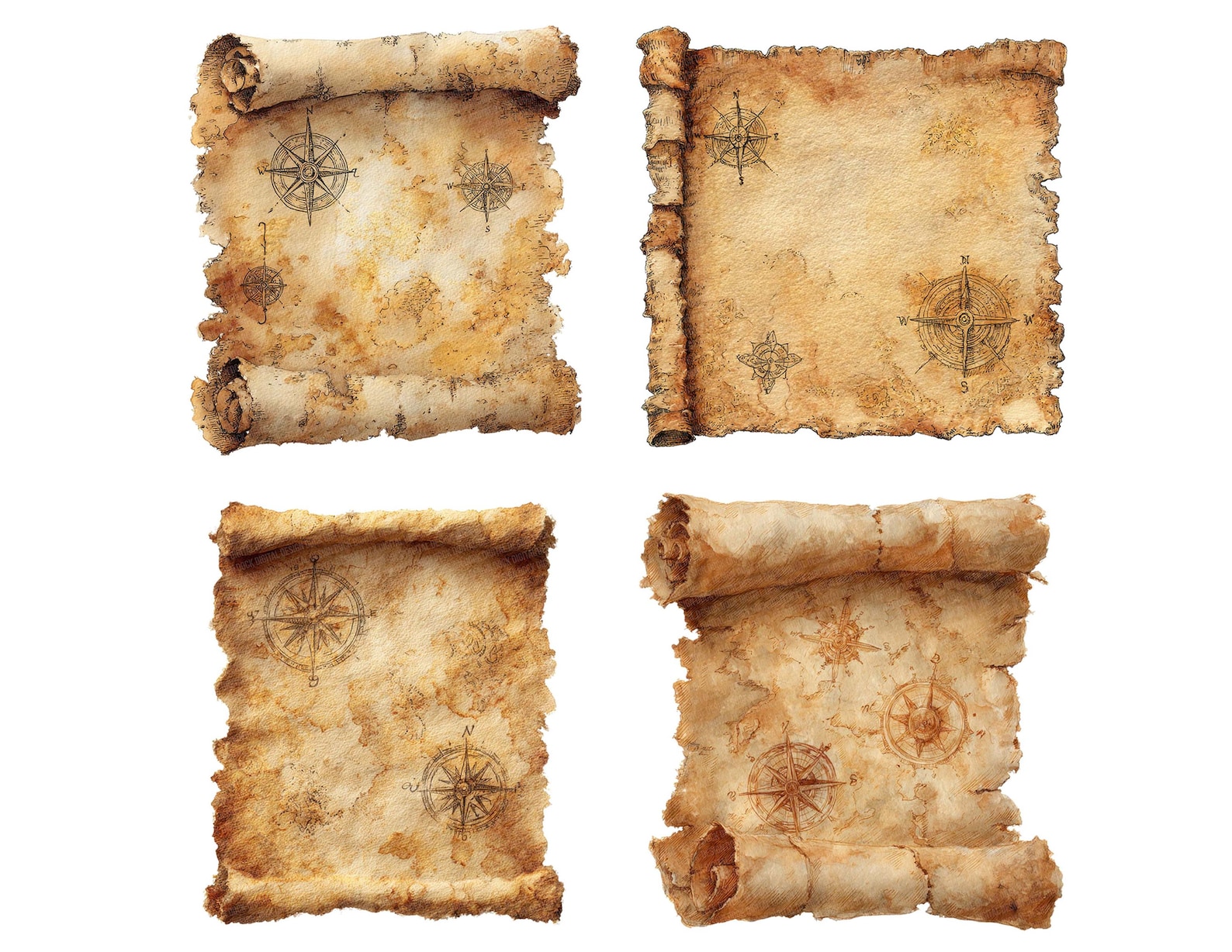 Pirate Map PNG Clipart, 12x Vintage Scroll Maps Clip Art Set, Printable ...