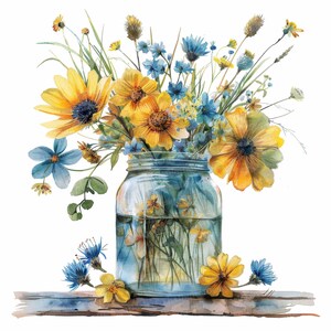 Mason Jar Flowers Clipart, 12 Jpgs, Floral Jars Clipart, Printable ...
