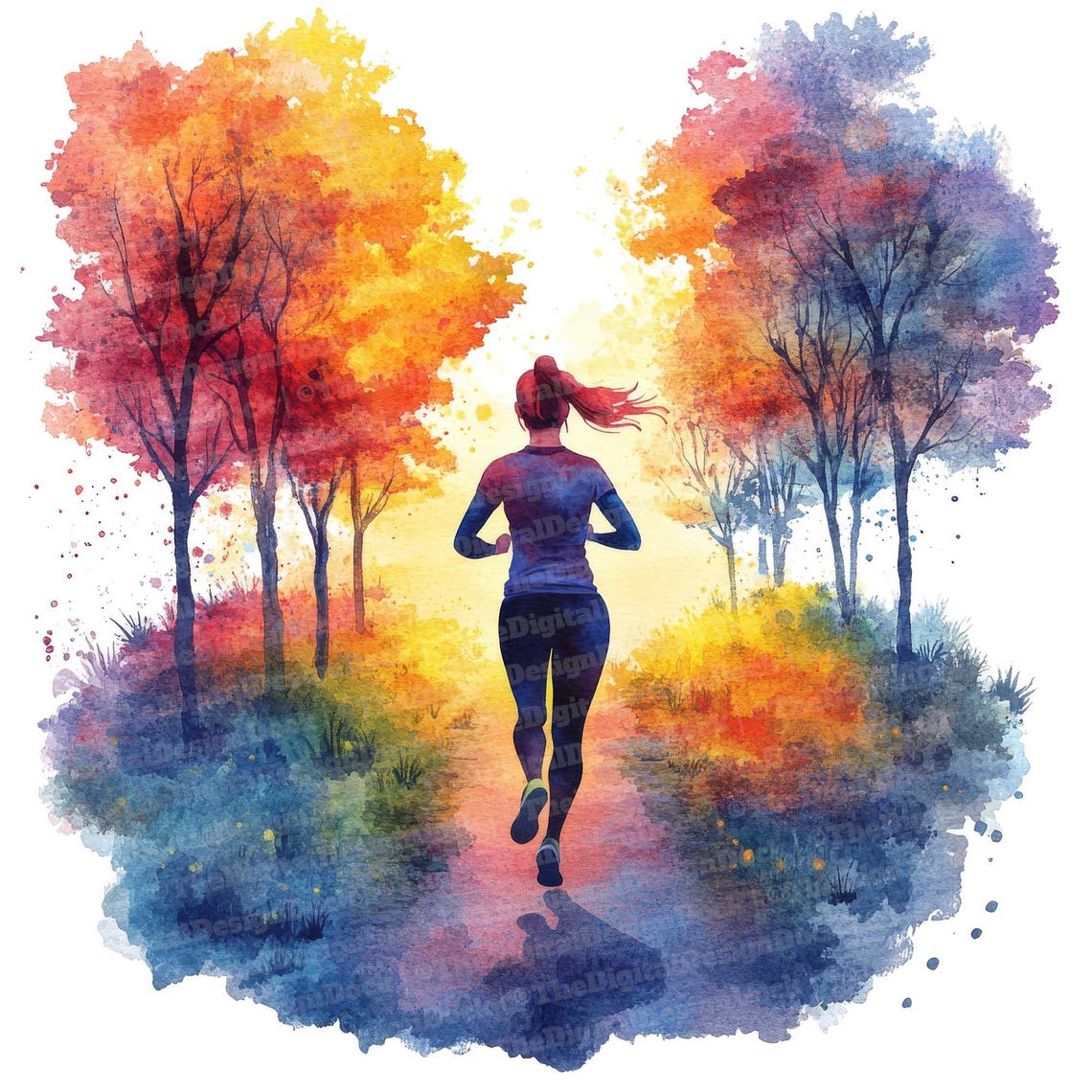 Woman Running Clipart, Watercolor Jogger, Printable Fitness Clipart ...