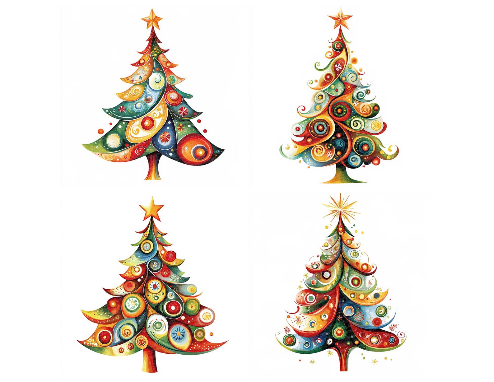 Christmas Tree PNG Clip Art, 12x Whimsical Holiday Tree Clipart Set ...