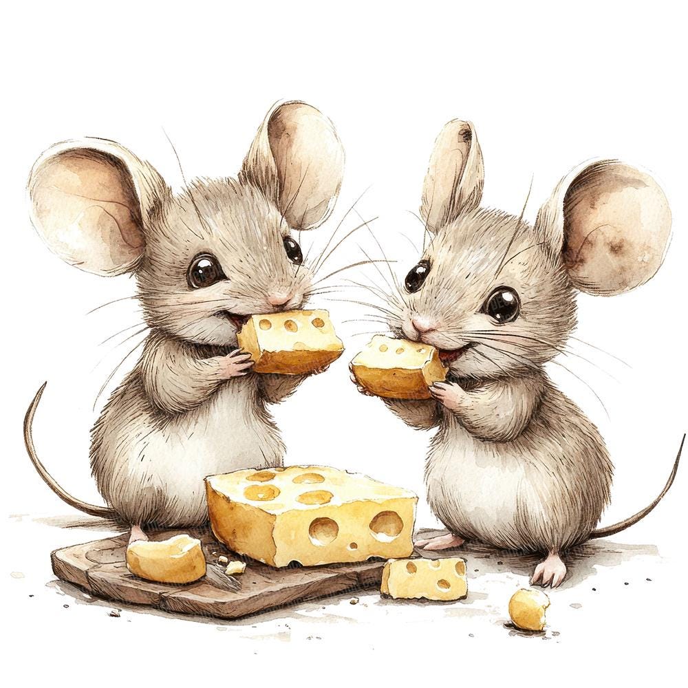 Mouse Family PNG Clipart, 12x Watercolor Mice With Cheese Clip Art Set ...