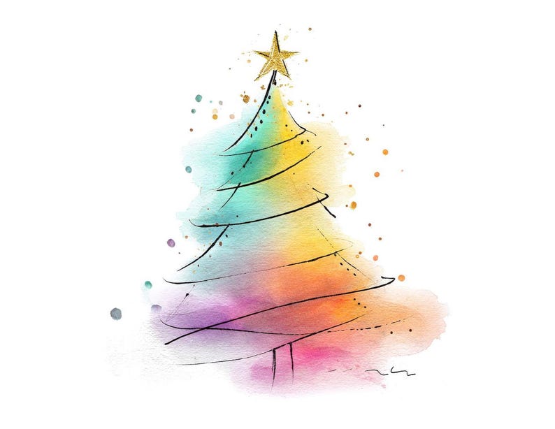 Sketch Rainbow Christmas Tree PNG Clipart, 12x Watercolor Holiday Tree ...
