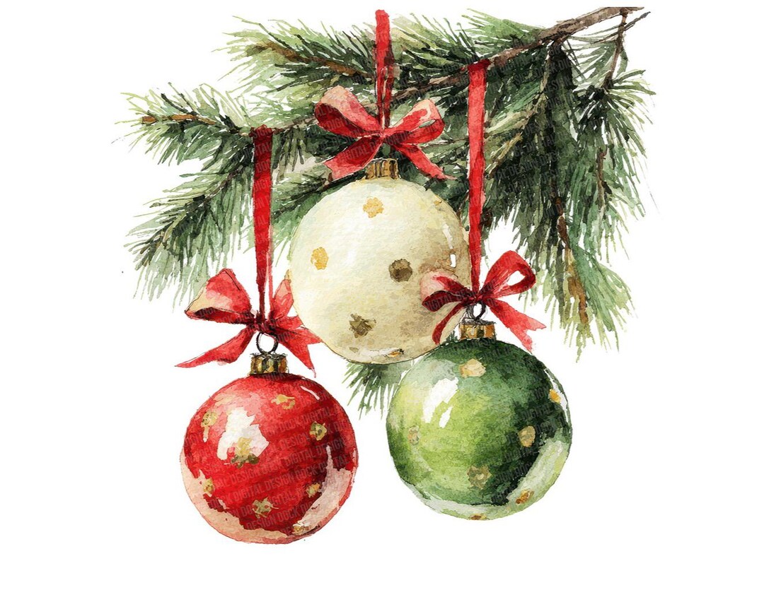 Christmas Baubles PNG Clipart, 12x Hanging Ornaments Clip Art Set ...