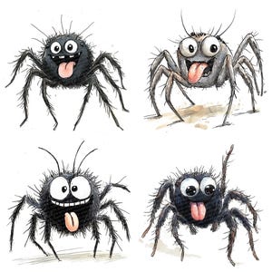 Cartoon Spider PNG Clipart, 12x Funny Bug Clip Art Set, Printable ...