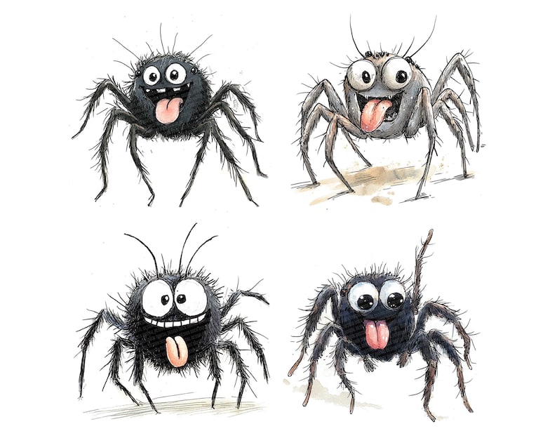 Cartoon Spider PNG Clipart, 12x Funny Bug Clip Art Set, Printable ...