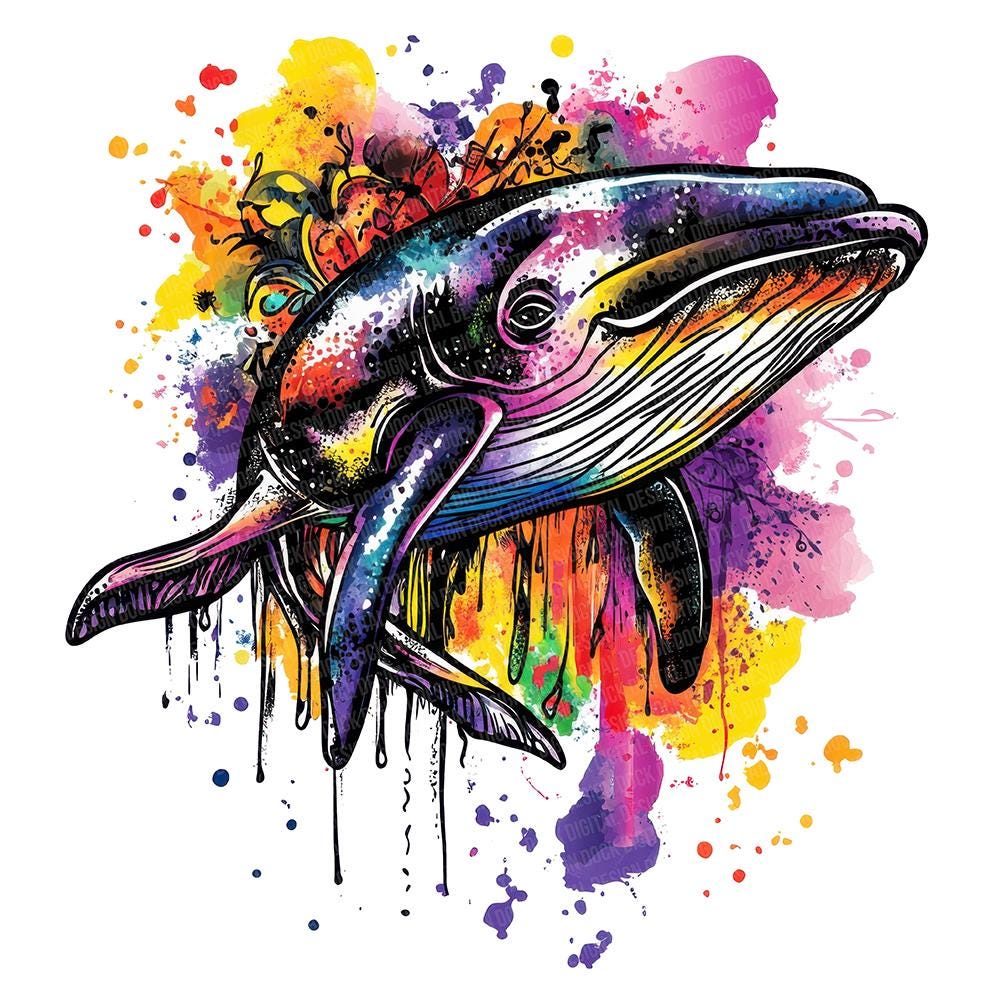 Whale PNG Clip Art, 12x Watercolor Splatter Whale Clipart PNG Set ...