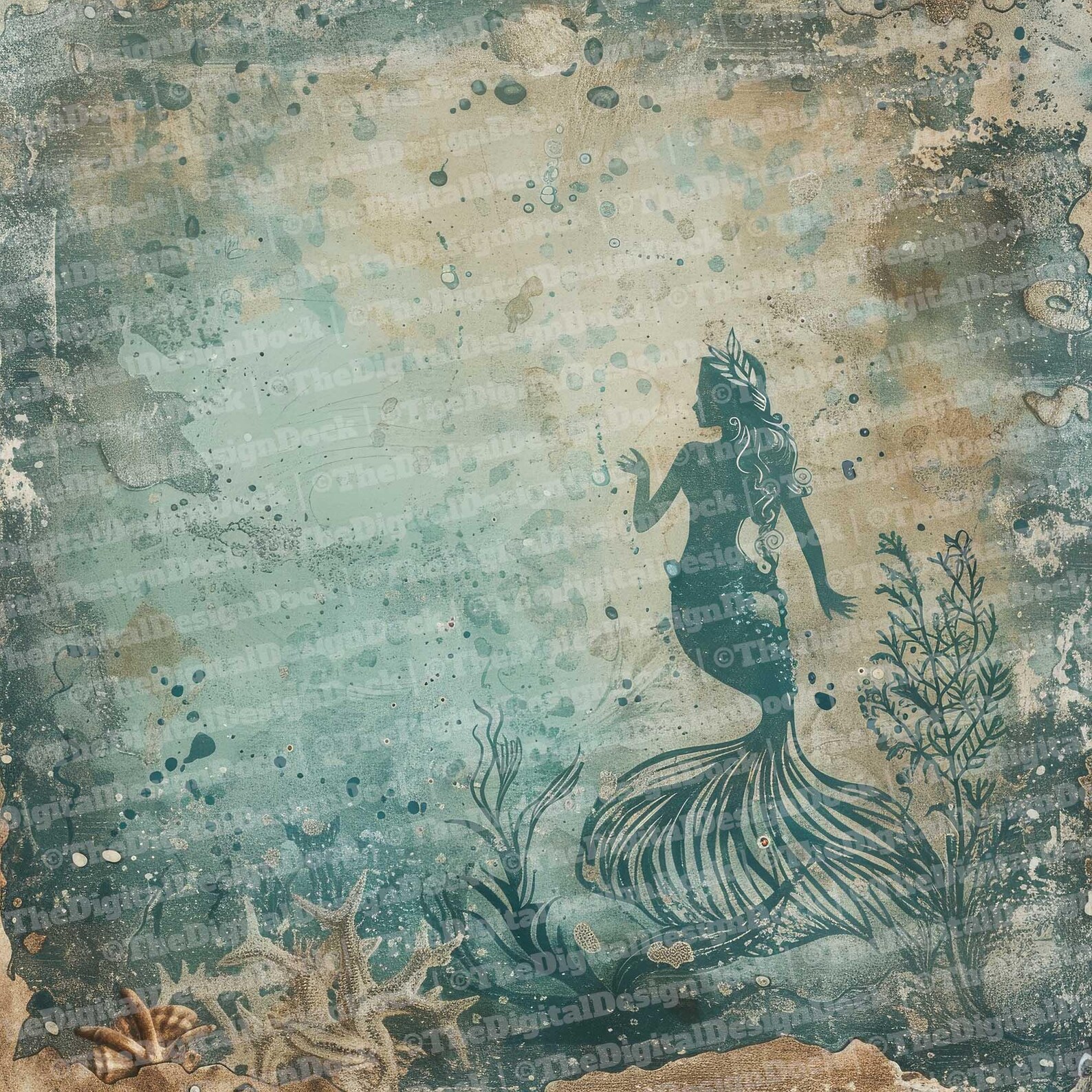 12x Vintage Mermaid Junk Journal Paper, Distressed Nautical Digital ...