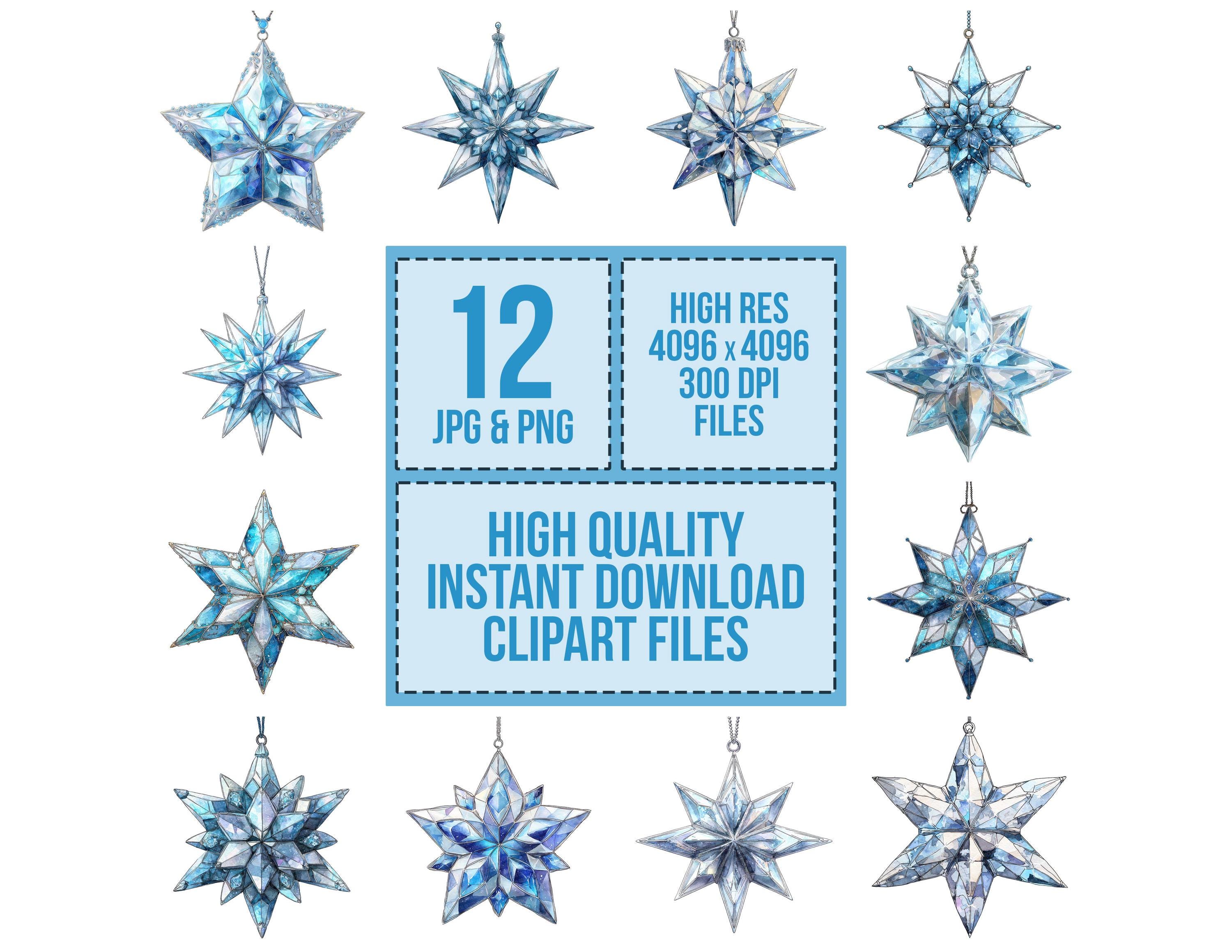 Watercolor Star PNG Clipart, 12x Blue Crystal Star Clip Art Set ...