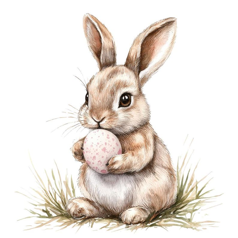 Easter Bunny PNG Clipart, 12x Watercolor Rabbit With Eggs Clip Art Set ...