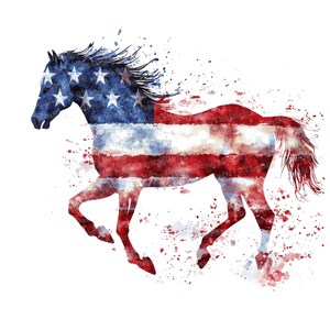 12 USA Flag Horse Clipart, American Flag Art, Watercolor Patriotic Art ...