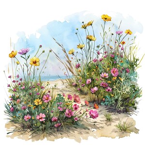 12x Sand Dunes Clipart, Wildflower Beach Clipart, Printable Watercolor ...
