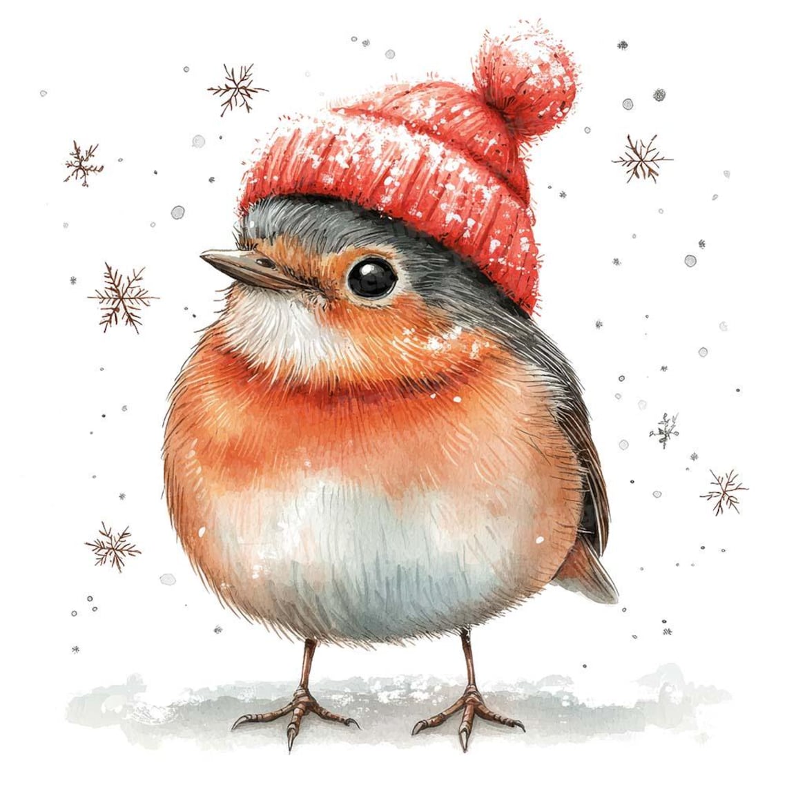 Christmas Robin Clip Art, 12x Winter Bird Clipart Set, Red Hat Robin ...