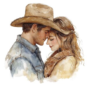 Cowboy Couple Clip Art, 12x Western Romance Clipart Set, Watercolor ...