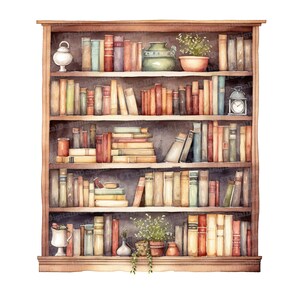 12x Vintage Wooden Bookshelf Clipart, Old Books Clipart, Printable ...