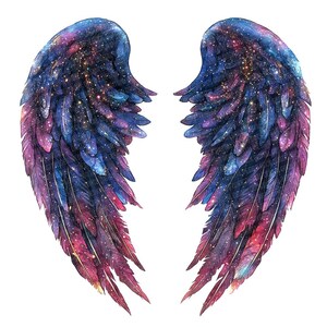 12x Galaxy Angel Wings PNG Clipart, Cosmic Space Watercolor Wings Clip ...