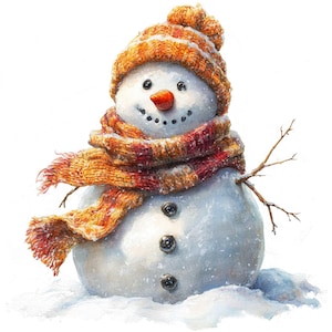 12 Snowman Clipart, Hyperrealistic Watercolor Winter Snowman, Printable ...