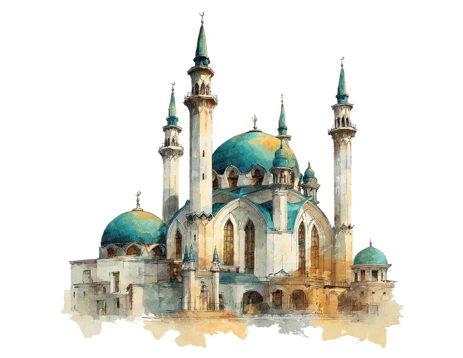 Islamic Mosque PNG Clipart, 12x Watercolor Mosque Clip Art Set ...