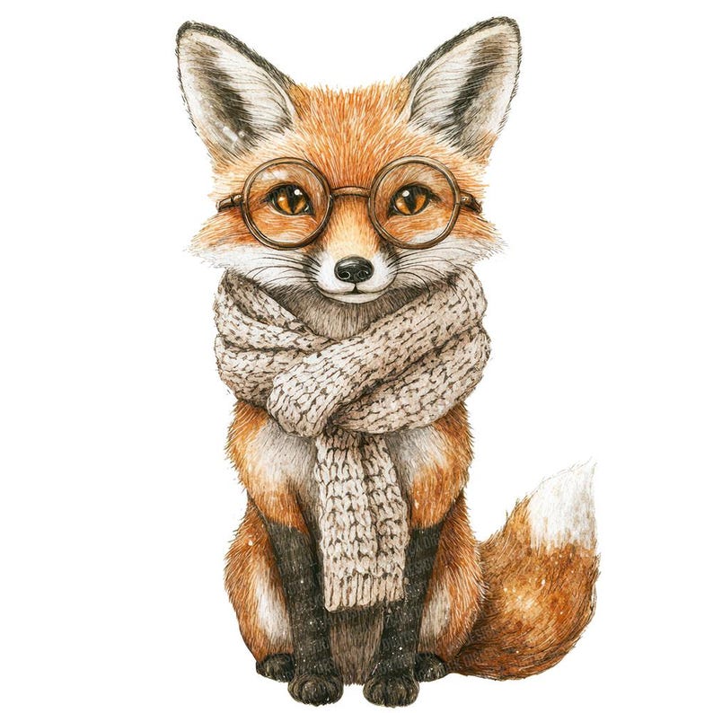 Fox in Scarf and Glasses PNG Clip Art, 12x Winter Fox Clipart Set ...