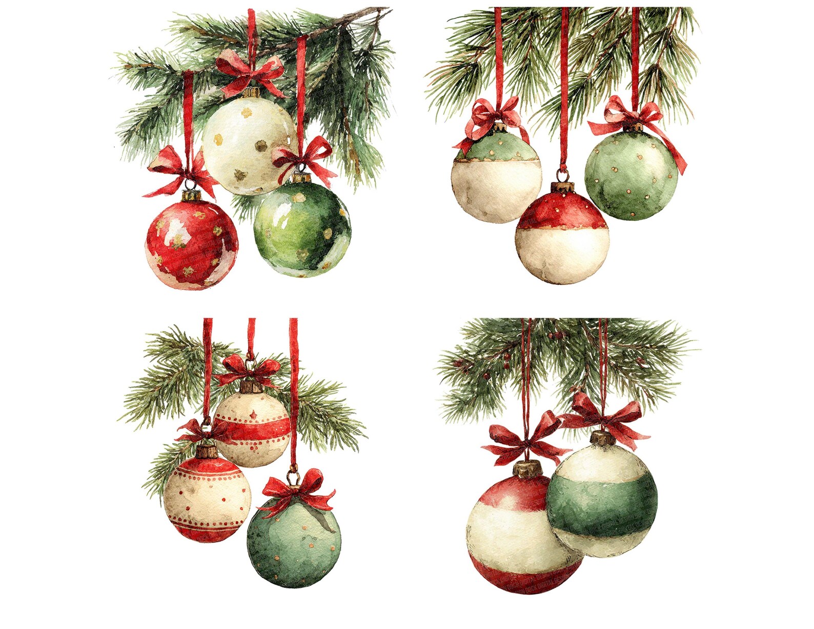 Christmas Baubles PNG Clipart, 12x Hanging Ornaments Clip Art Set ...