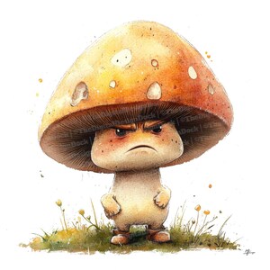 Grumpy Mushroom Clipart, 12x High Quality Jpgs, Watercolor Mushroom ...