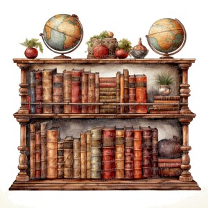 12x Antique Bookshelf Clipart, Reading Books Clipart, Printable ...