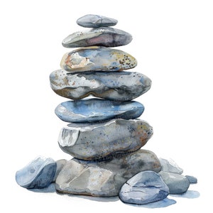 Stacked Stones Clipart, 12 Jpgs, Watercolor Zen Rocks Clipart ...