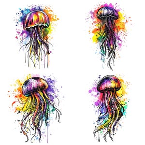 Jellyfish PNG Clip Art, 12x Watercolor Splatter Jellyfish Clipart PNG ...